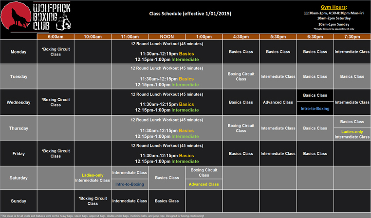 Wolfpack Boxing Club - Class Schedule